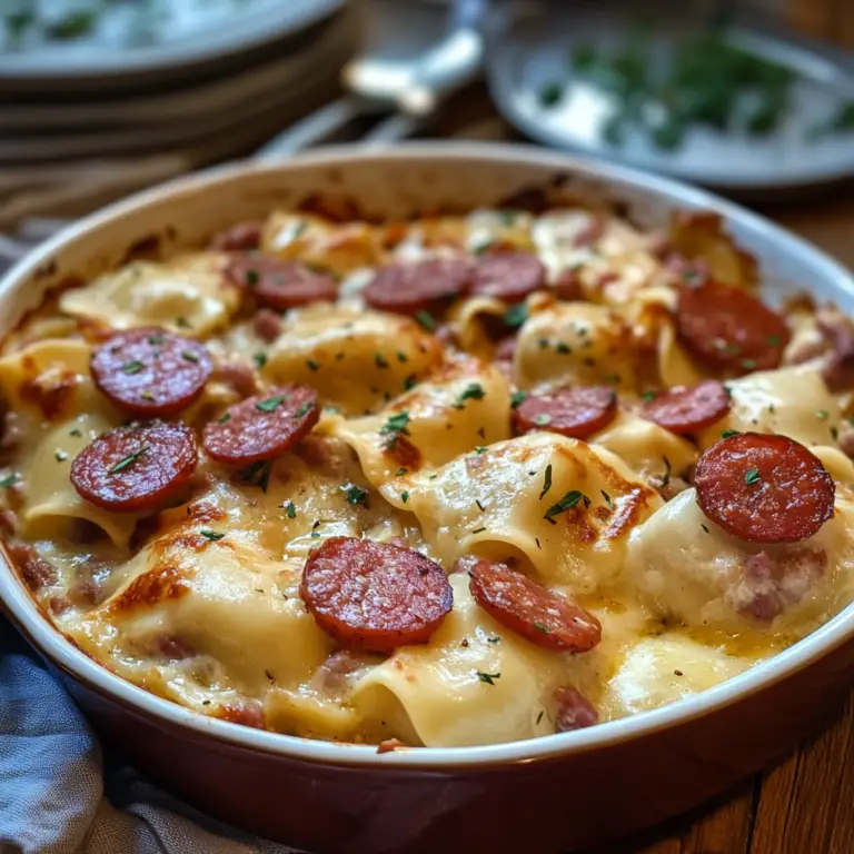 Pierogi Casserole with Kielbasa | My Savory Twist