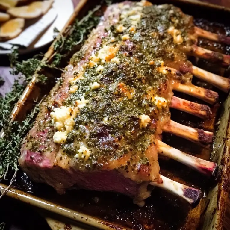 Roasted Rack of Lamb with Basil Goat Cheese Sauce | My Savory Twist